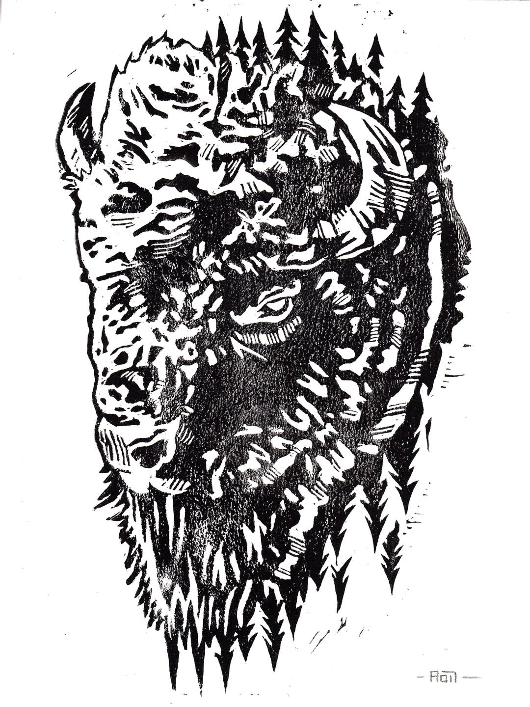 Bison Linocut Print - Etsy