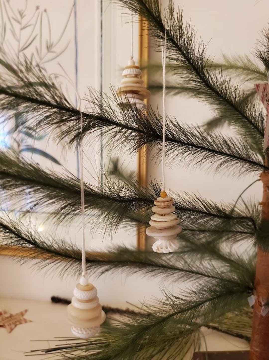 Set of Three Christmas Button Tree Ornaments Made From Vintage Buttons ...