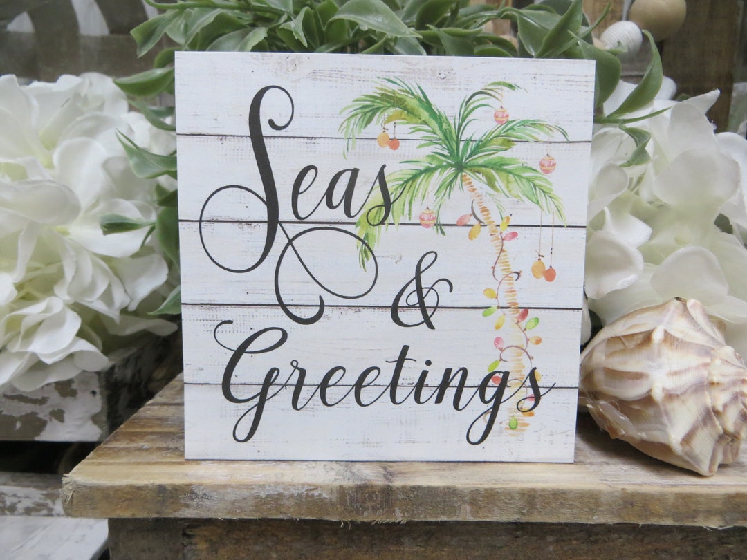 Beach Christmas Sign / Seas and Greetings / Beach House Christmas Decor ...