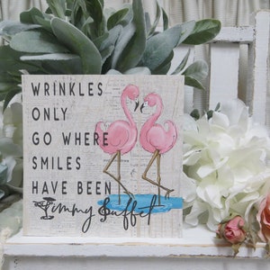 Flamingo Beach Sign / Wrinkles Only Go Where Smiles Have Been / Beach ...