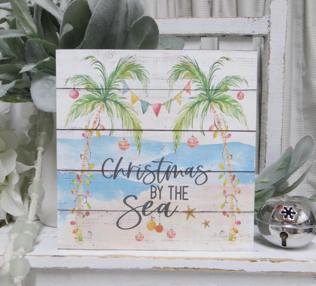 Beach Christmas Sign: Christmas by the Sea - Coastal Holiday Home Decor ...