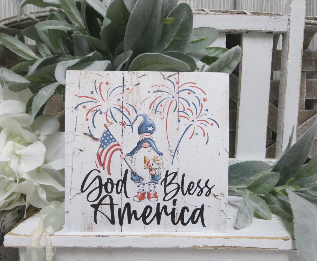 July 4th Gnome Sign: God Bless America - Patriotic Tiered Tray Decor ...