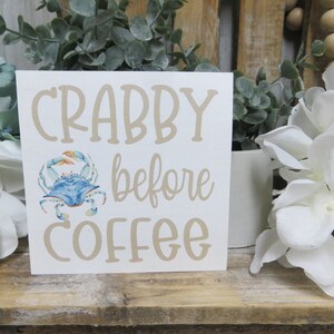 Beach Coffee Sign: Crabby Before Coffee - Beach House Tiered Tray Decor ...