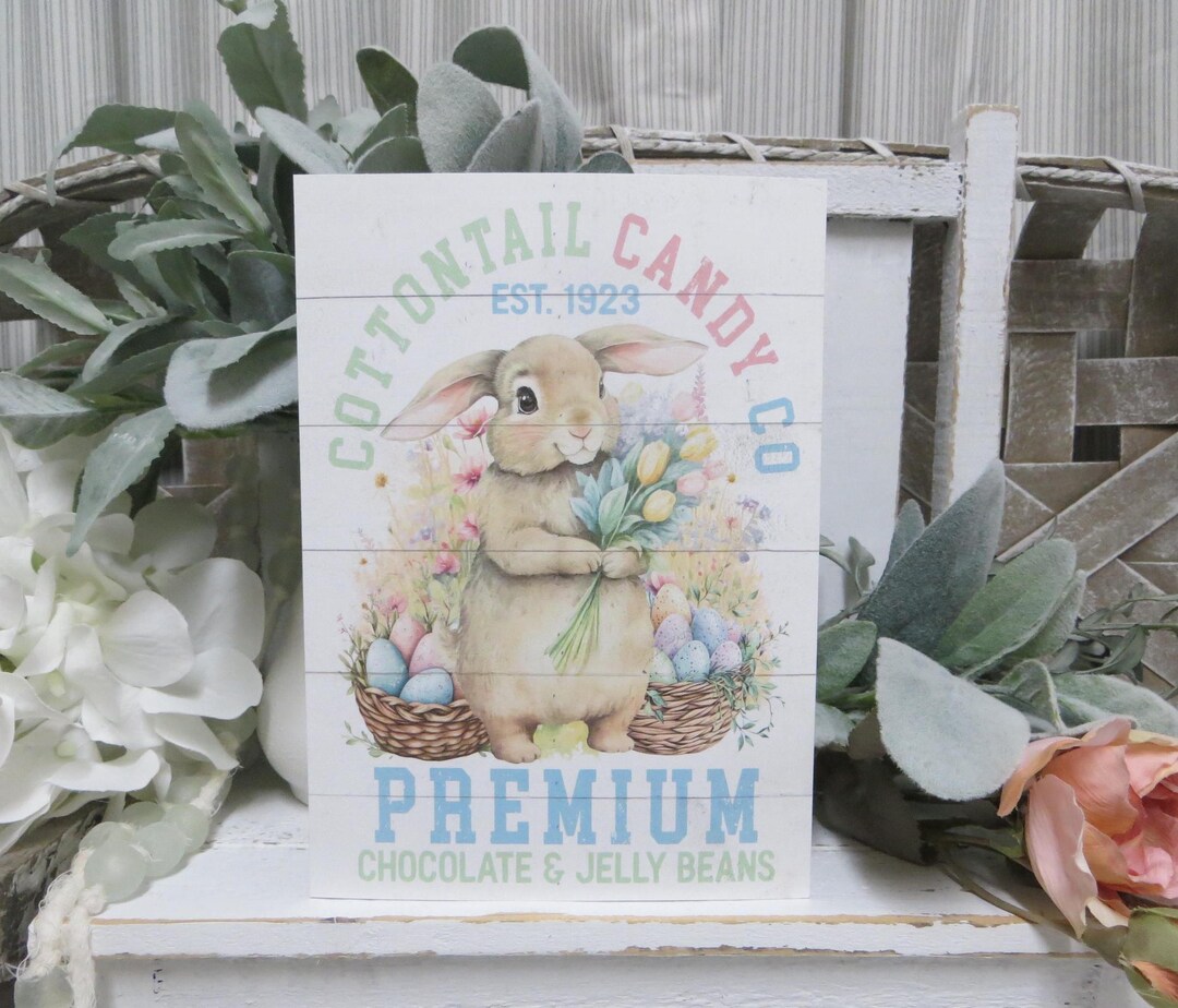 Easter Bunny Spring Sign / Cottontail Candy Co Premium Chocolate & Jelly Beans / Easter Sign ...