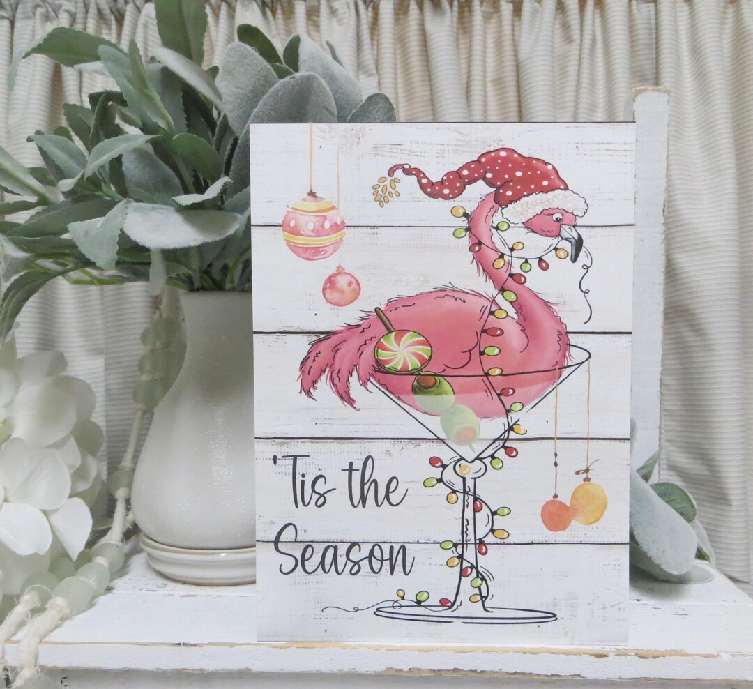 Flamingo Beach Christmas Sign / Tis the Season / Christmas Flamingo ...
