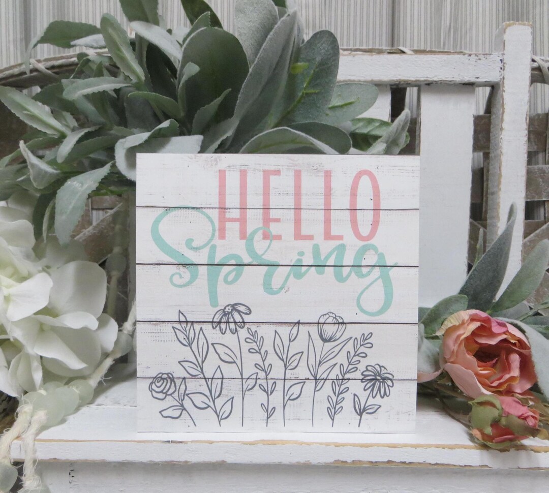 Spring Sign / Hello Spring / Farmhouse Spring Wood Sign Decor / Spring ...