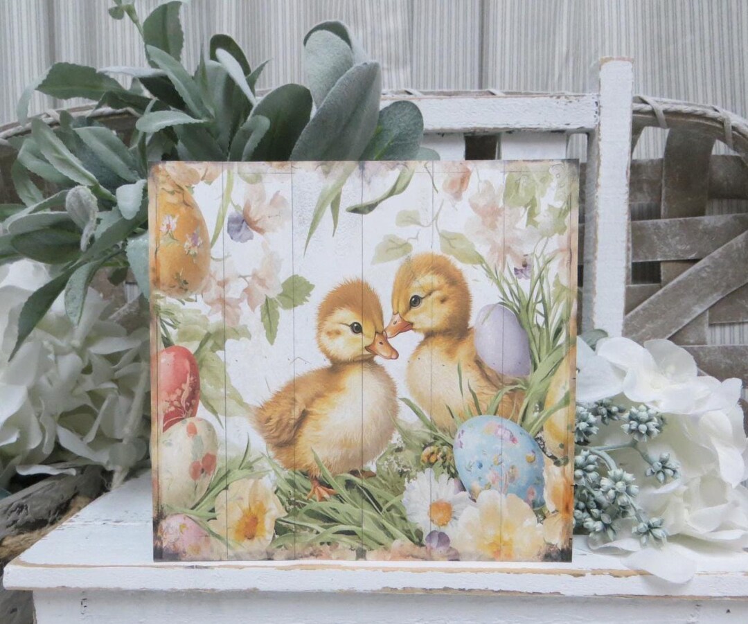 Vintage Easter Chick Sign: Rustic Floral Spring Decor - Etsy