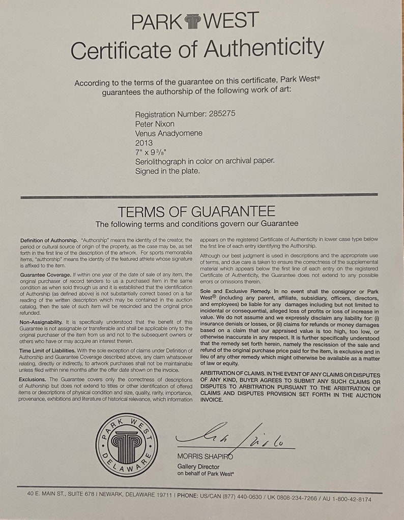 Venus Anadyomene / Peter Nixon Serio Lithograph - Etsy
