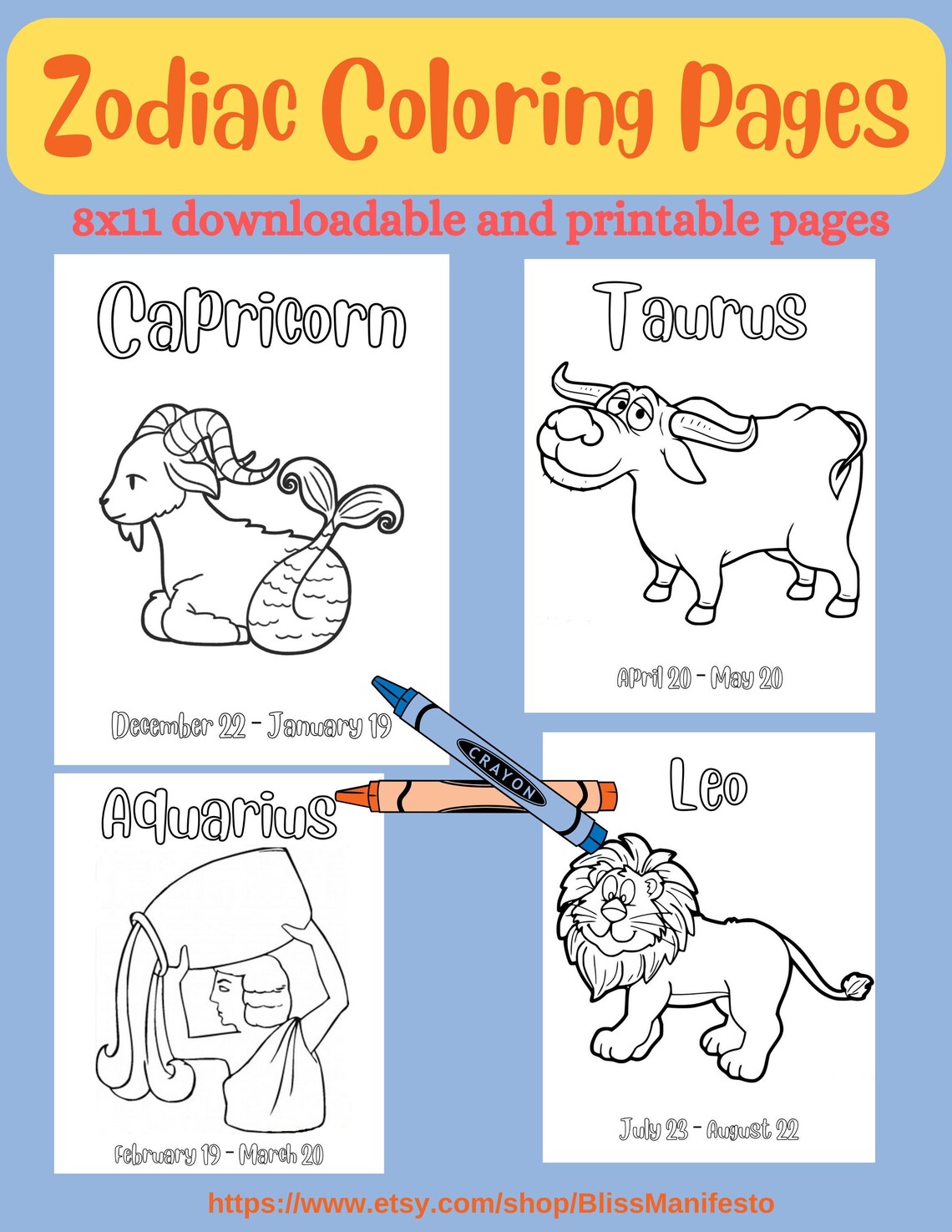 Zodiac Coloring Pages Printable Worksheets for Children - Etsy
