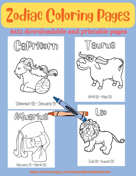 Zodiac Coloring Pages Printable Worksheets for Children - Etsy