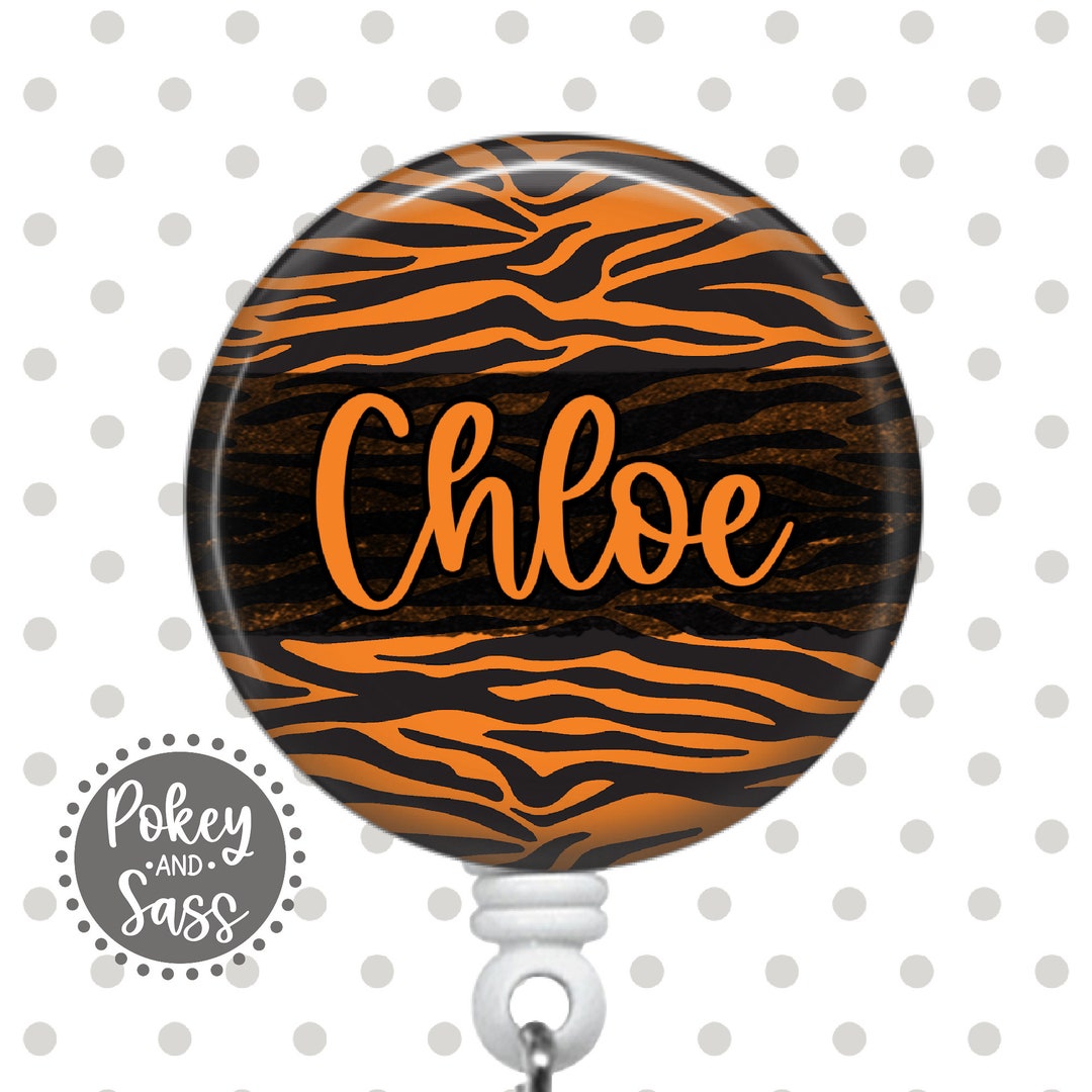 Personalized Tiger Badge Reel, Tiger Print Badge Reel, Nurse Badge ...