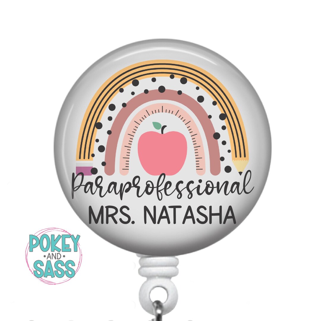 Personalized Paraprofessional Badge Reel: Rainbow Apple Design - Etsy