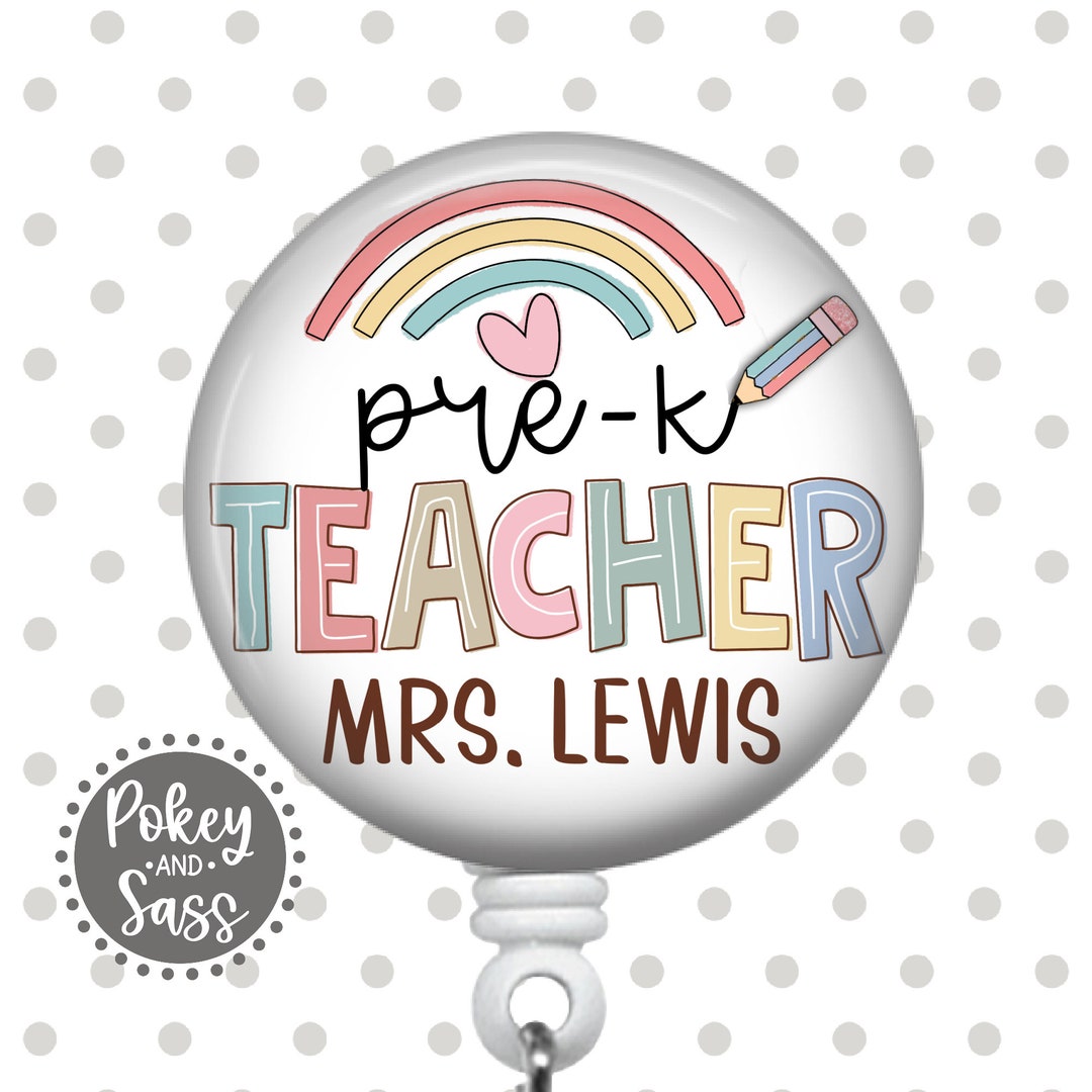 Personalized Pre K Badge Reel, Preschool Teacher Rainbow Badge Reel ...