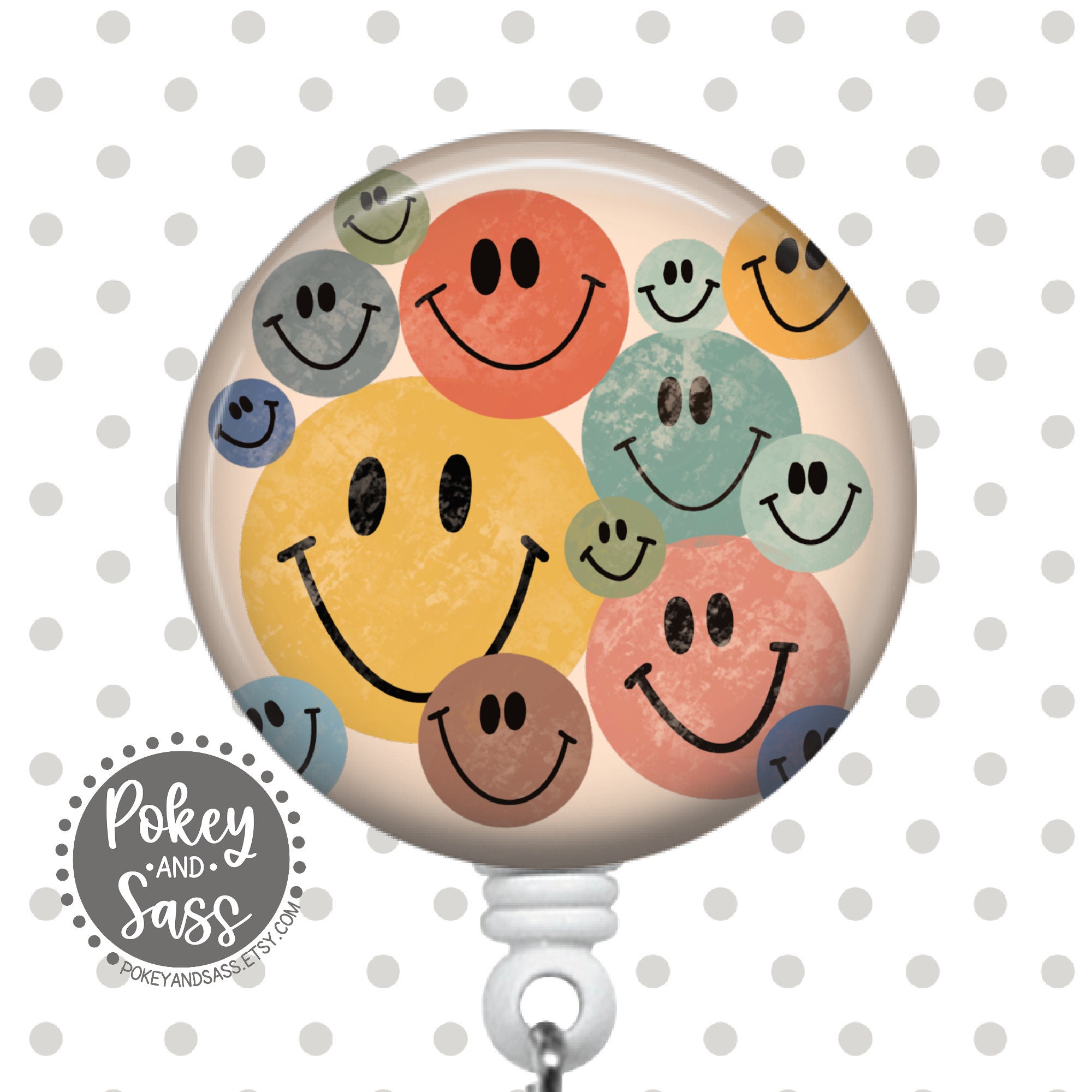 Smiley Face Badge Reel Retractable Badge Reel Happy Badge - Etsy