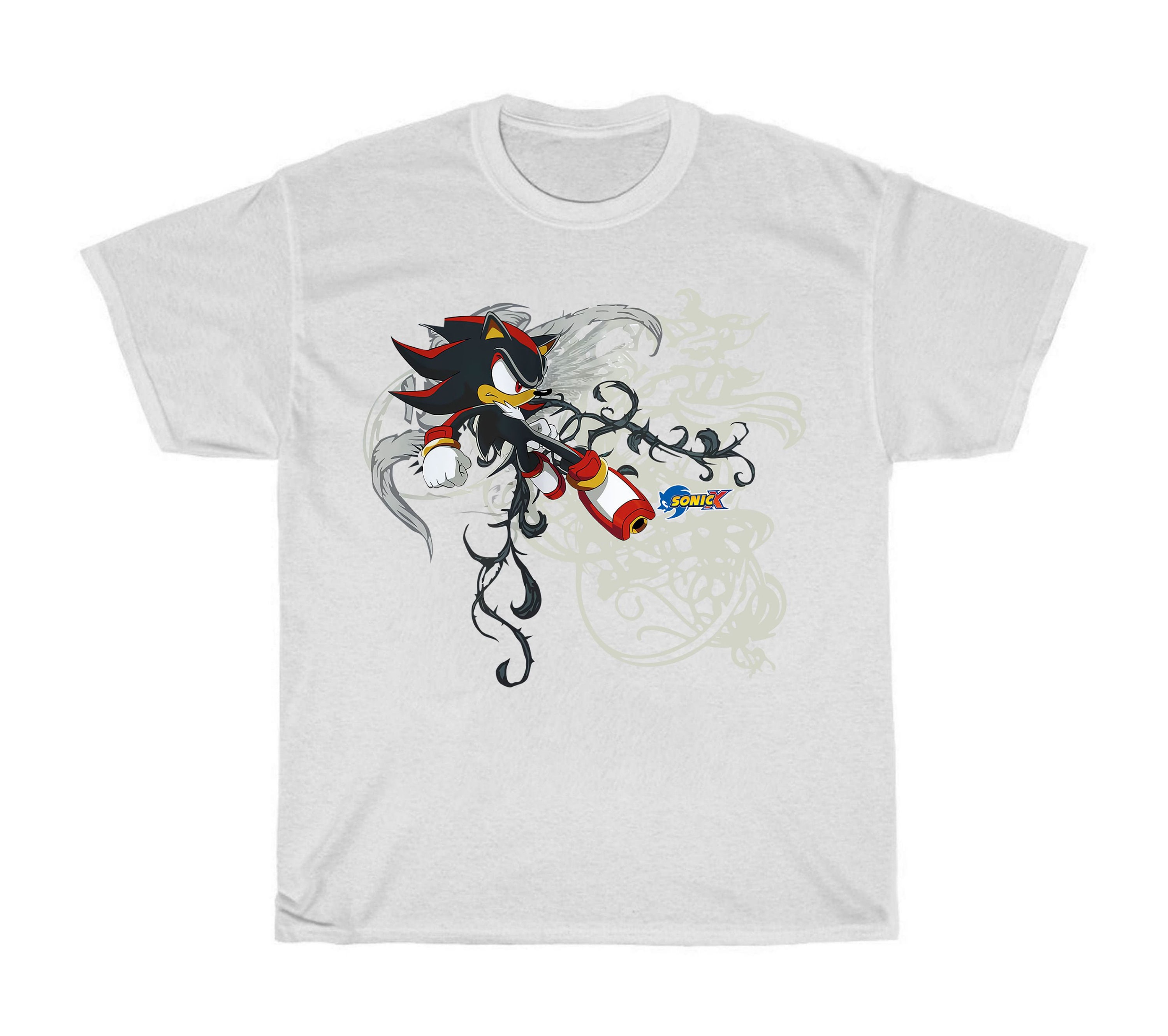 Sonic X T-shirt, Sonic X Shadow White Tribal Shirt, Sonic X Tee, Shadow ...