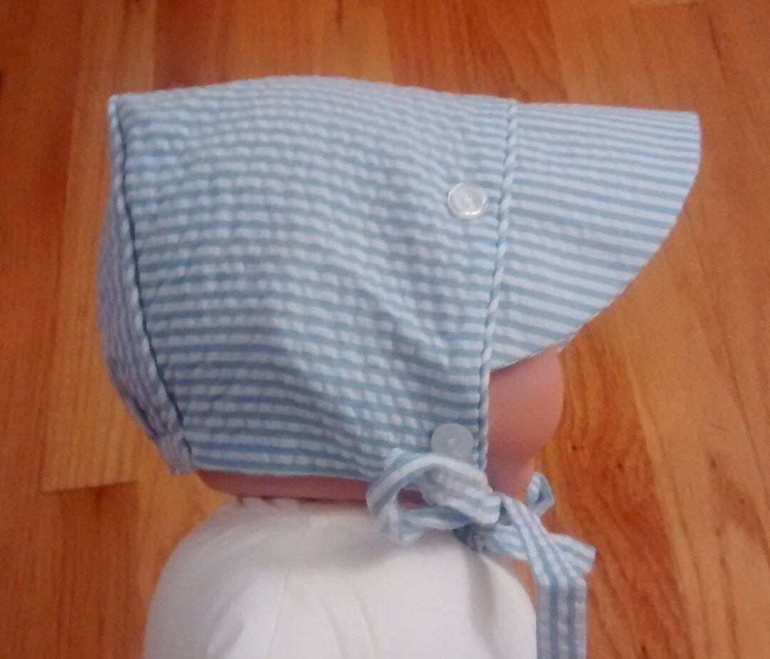Monogrammed Blue Seersucker Baby Boy Bonnet, Baby Shower Gift, Blue ...