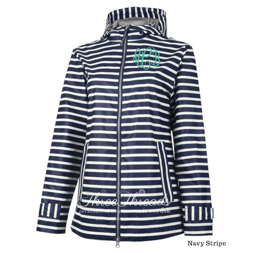 Monogrammed Charles River Striped Rain Jacket, Women's Jacket, Rain ...