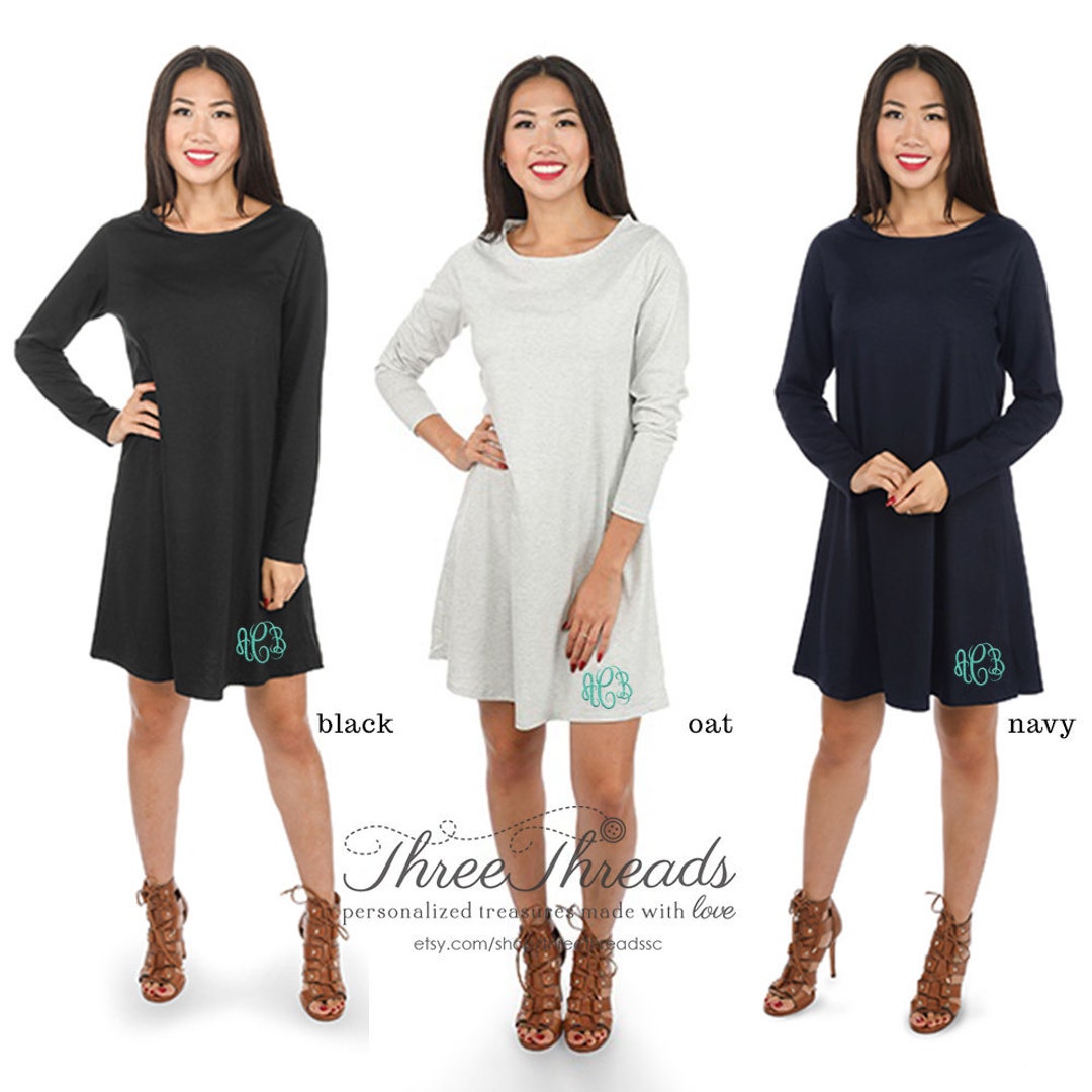Monogrammed/personalized Long Sleeve Dress, Women's Dress, Monogrammed ...