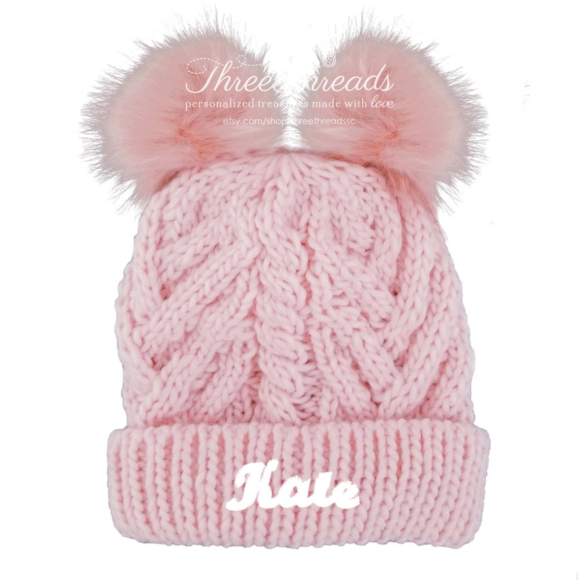 Monogrammed Pink Pom Pom Knitted Hat Monogrammed Beanie | Etsy