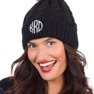 Monogrammed/personalized Gray Pom Pom Knitted Hat, Monogrammed Hat ...