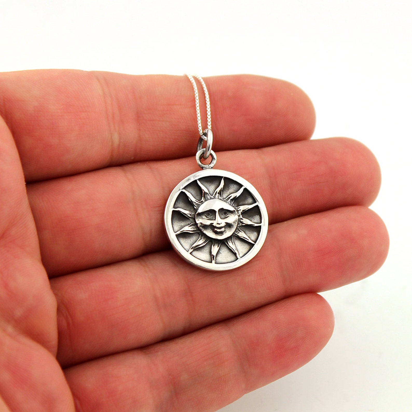 Sterling Silver 925 Sun Pendant Cute Happy Sun Necklace N57 - Etsy