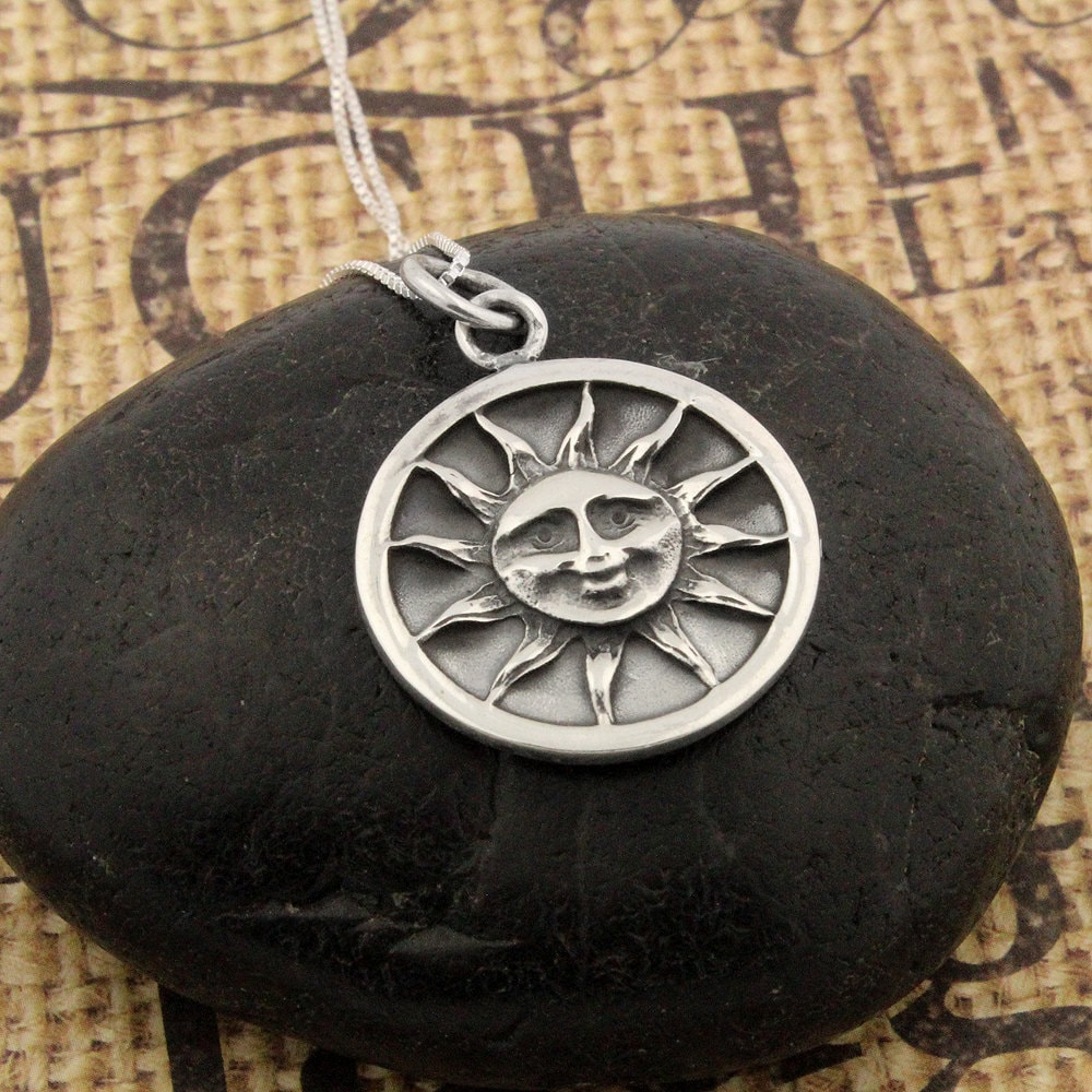Sterling Silver 925 Sun Pendant cute happy sun necklace N57 | Etsy