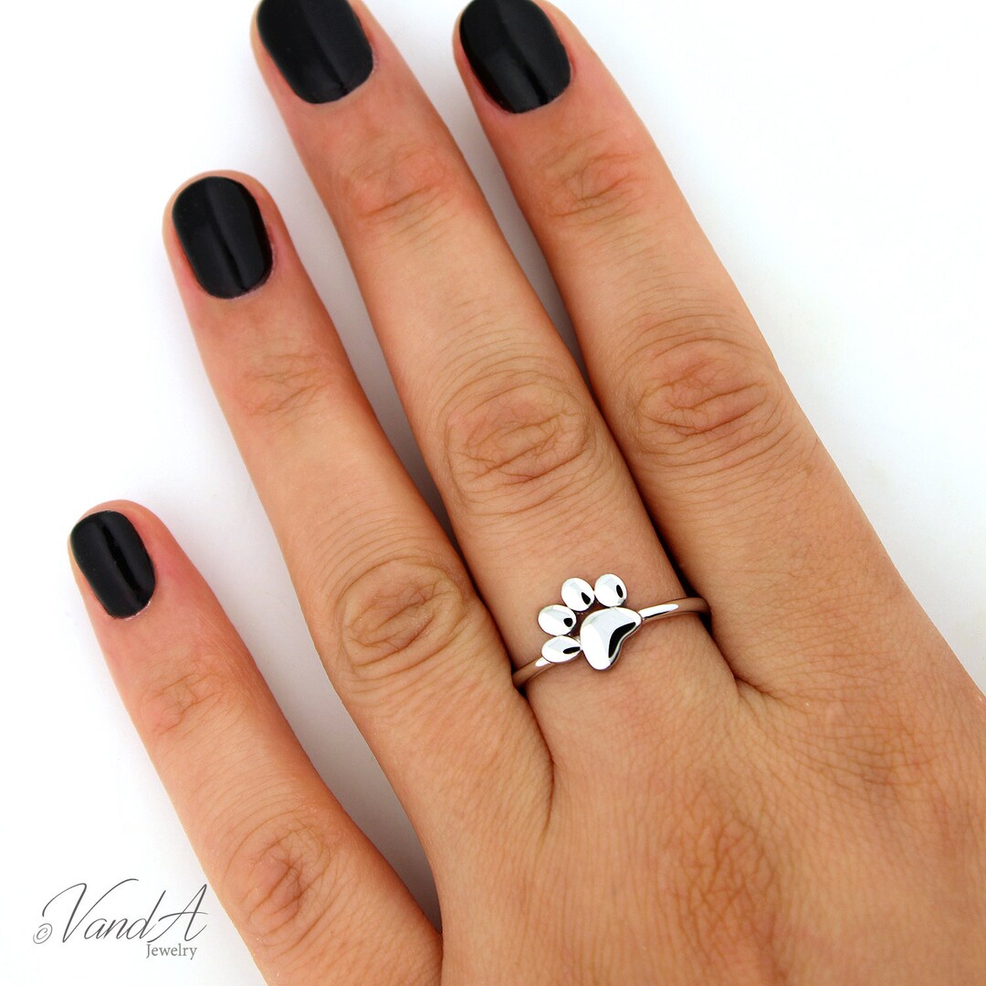 Sterling Silver 925 Dog Paw Silver Ring Animal Lover Ring Puppy Pet Paw ...