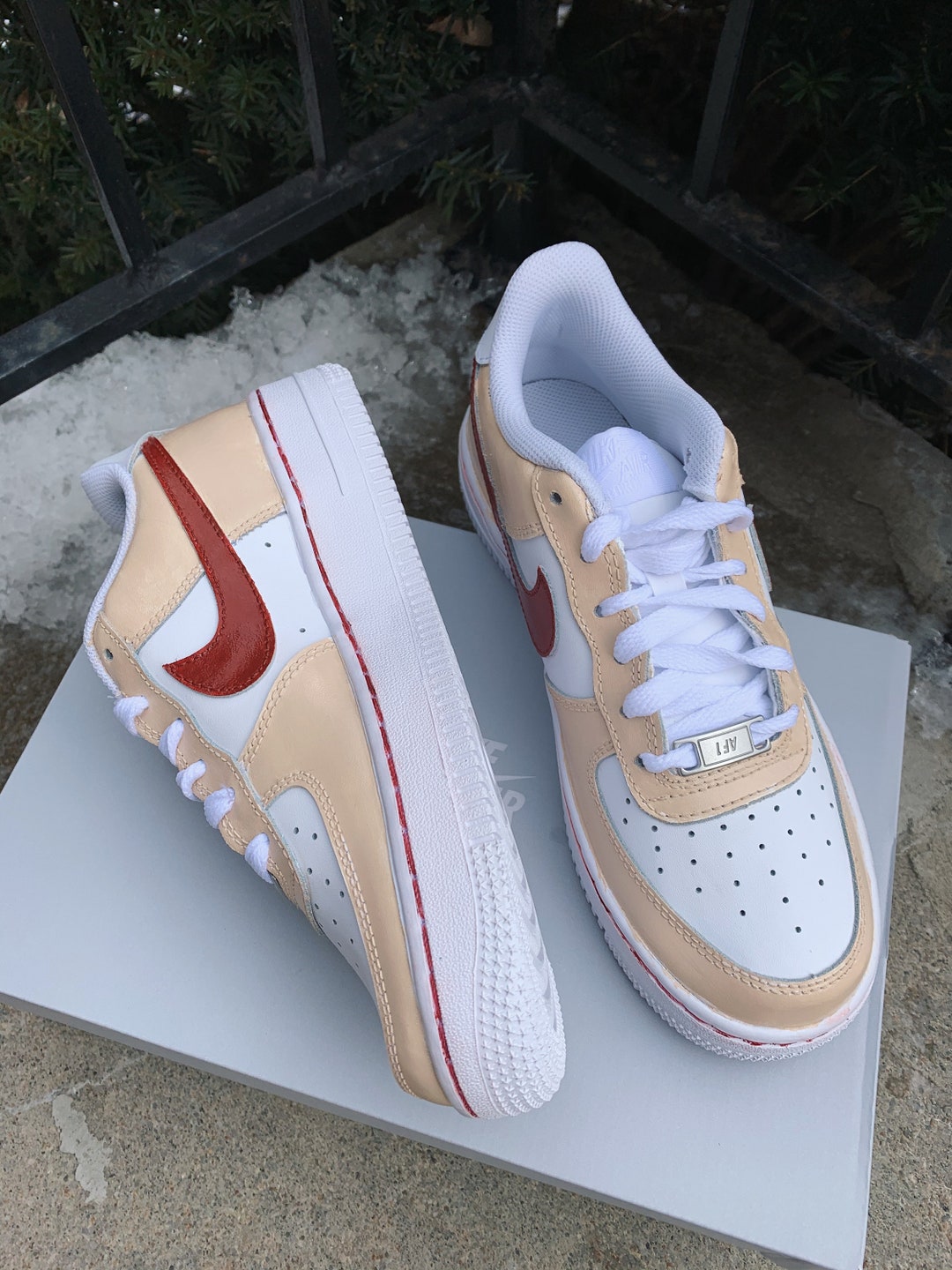 Beige and Dark Red Swoosh Custom Air Force 1's (af1s) - Etsy