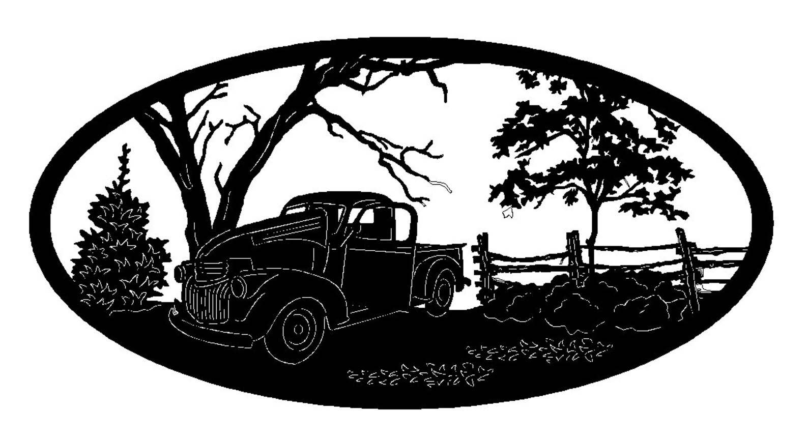 DXF File Farm Scene With Old Truck - Etsy