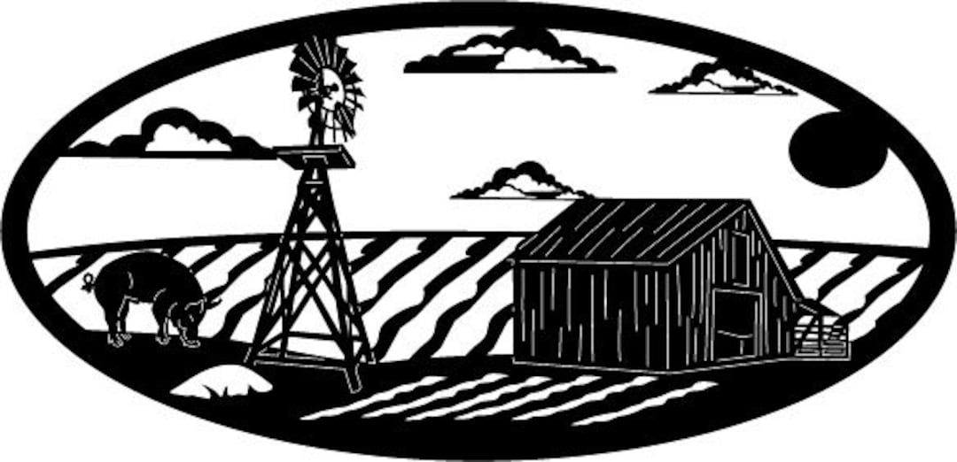 DXF File Farm Scene Barn & Windmill - Etsy