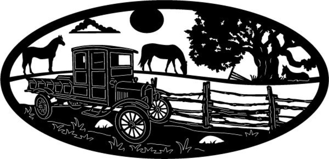DXF File Farm Scene With Old Truck - Etsy