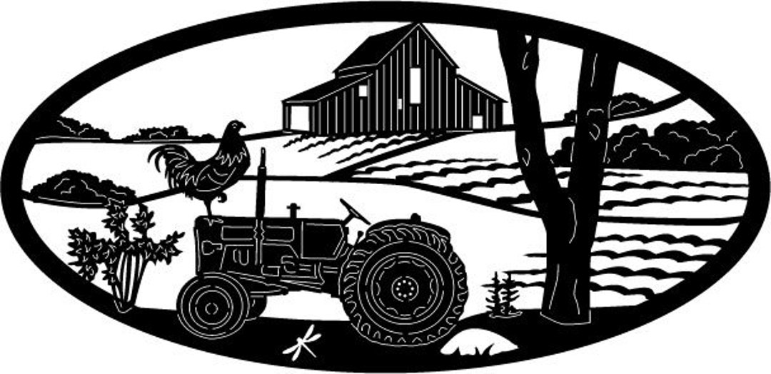 DXF File Farm Scene With Tractor - Etsy