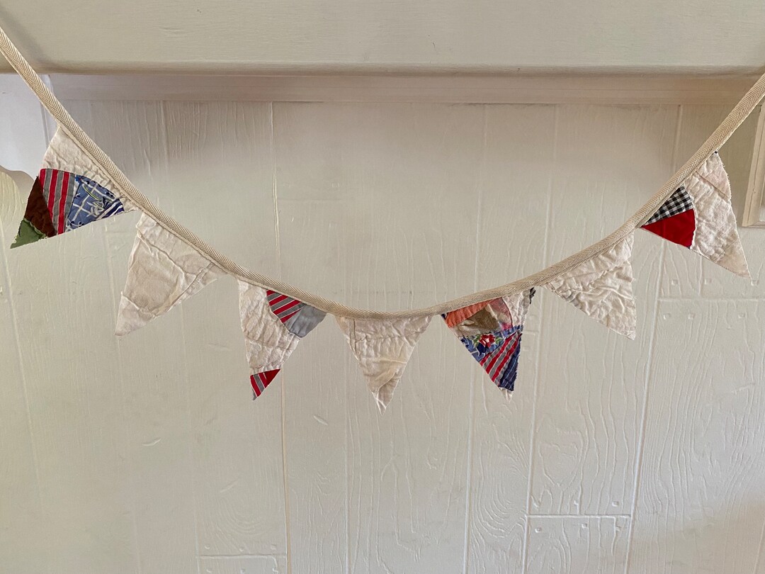 Upcycled Vintage Quilt Pennant Garland Bunting - Etsy