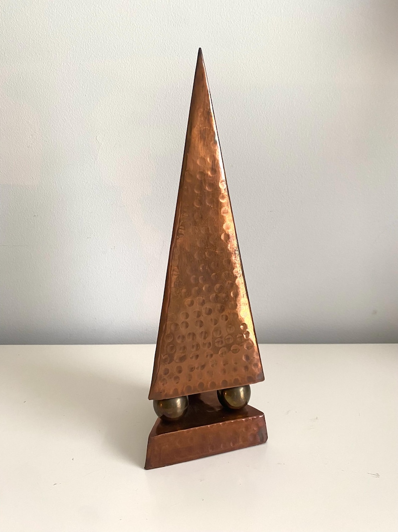 Hammered Copper Obelisk With Brass Spheres: MCM Decor (13.5" Tall) - Etsy