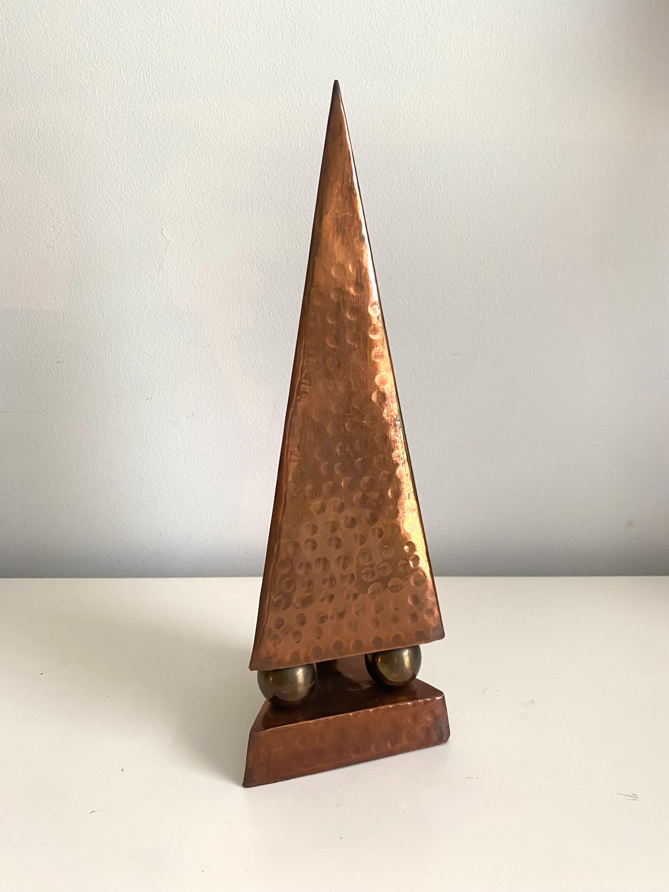 Hammered Copper Obelisk With Brass Spheres: MCM Decor (13.5" Tall) - Etsy