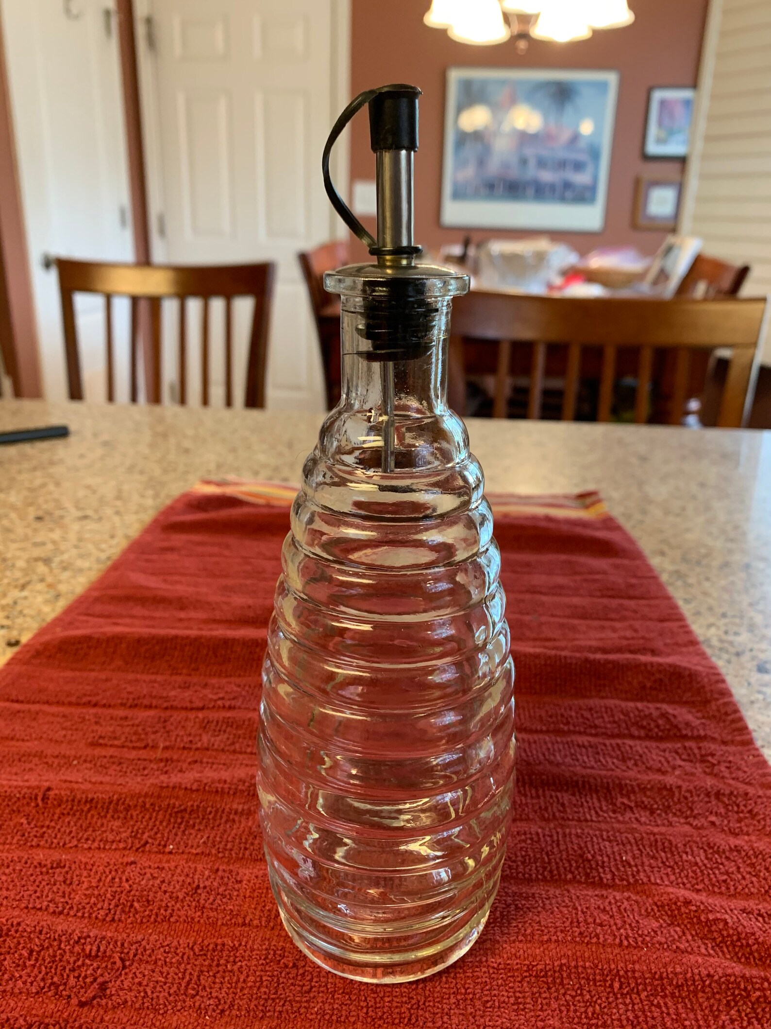 Ribbed Clear Glass Oil Bottle with Stainless Steel Pour Spout | Etsy