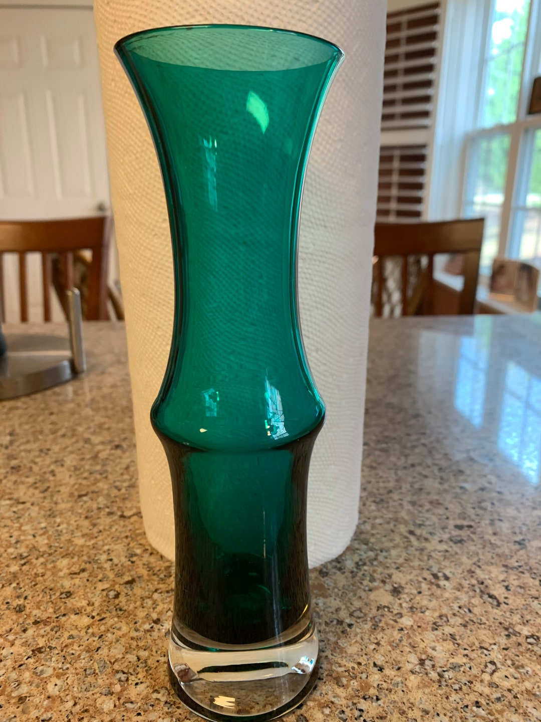 Art Glass Angular Vase Green With Clear Bottom - Etsy