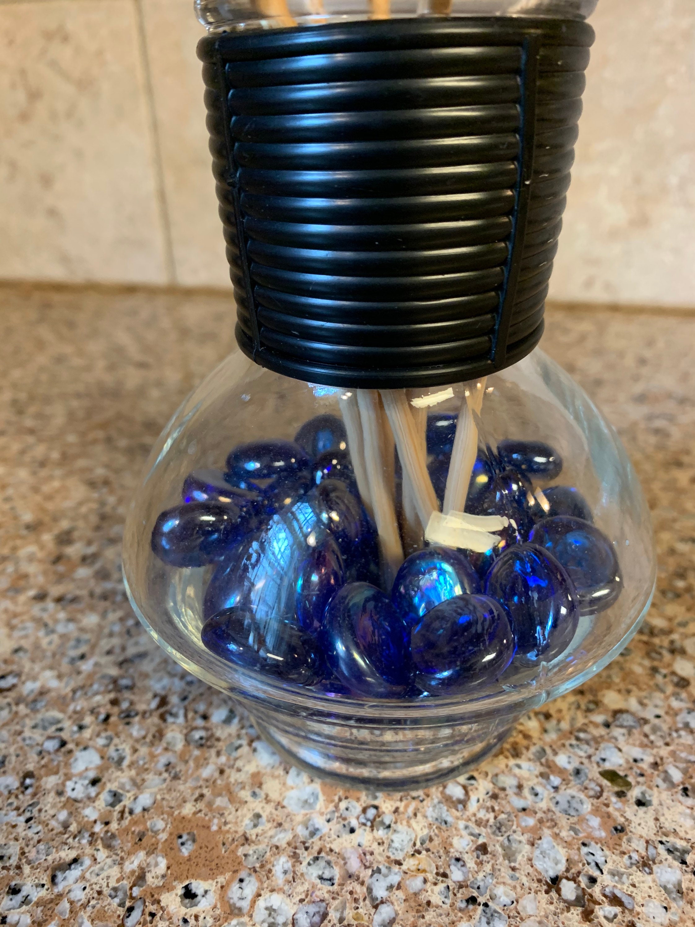 Glass Fragrance Diffuser With 6 Reeds and Blue Glass Round stones ...