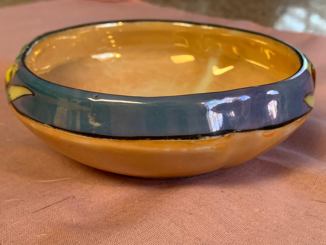 Hand Painted Lusterware Bowl From Japan - Peach and Blue - Etsy