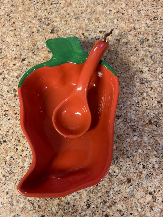 Red Ceramic Chili Pepper Bowl With Matching Serving Spoon - Etsy