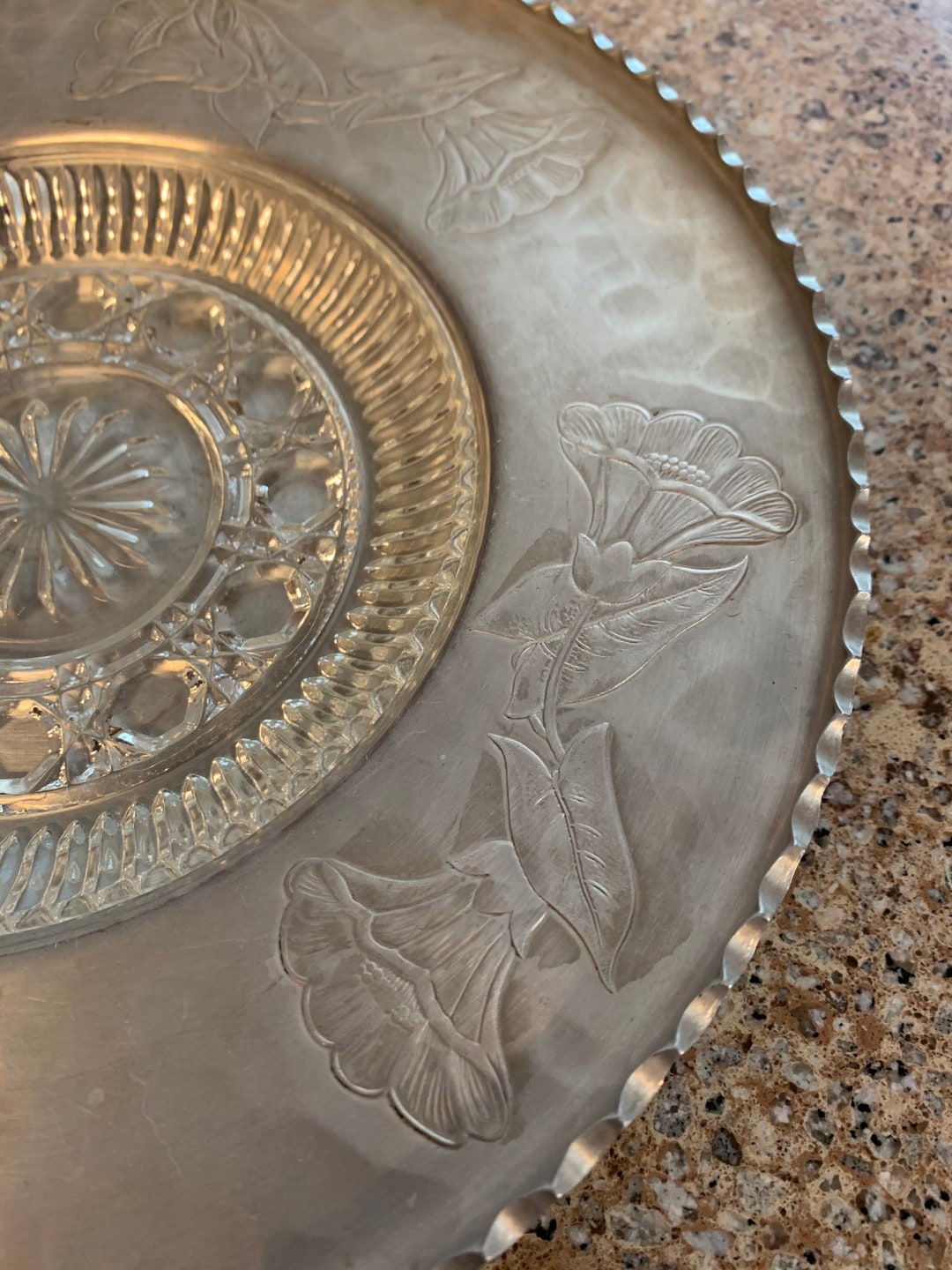 Farberware Wrought Aluminum Round Tray With Clear Glass Inner Dish - Etsy