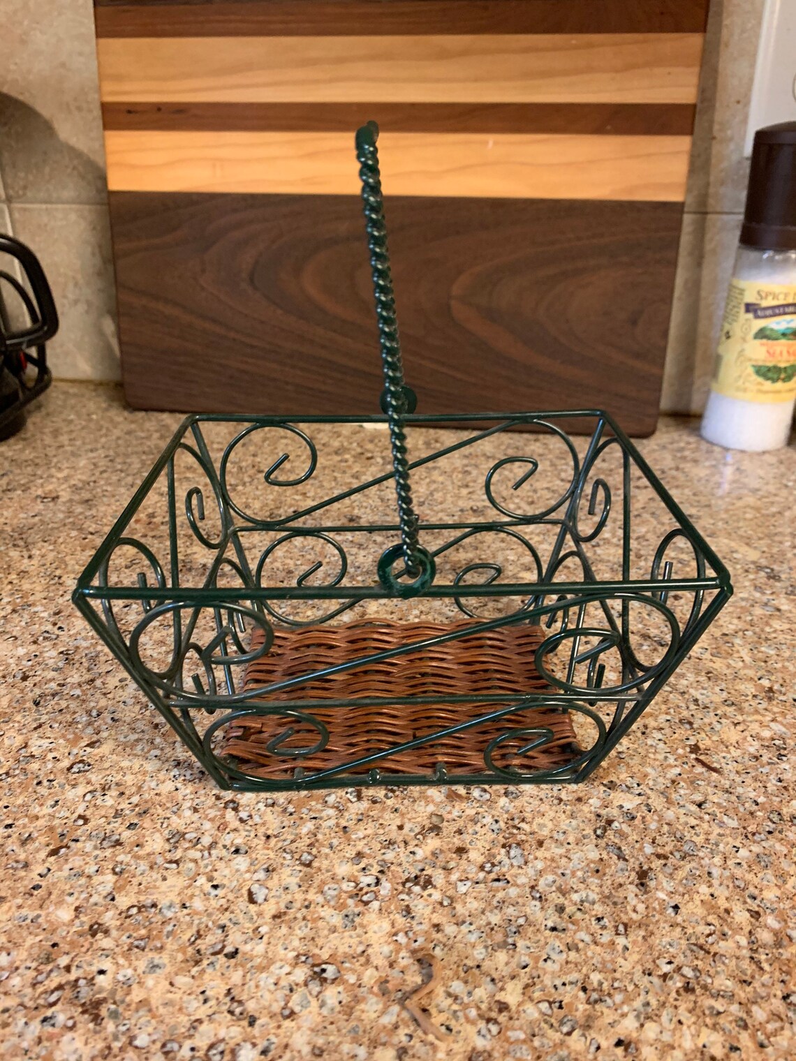 Rectangular Metal and Wicker Basket With Handle | Etsy