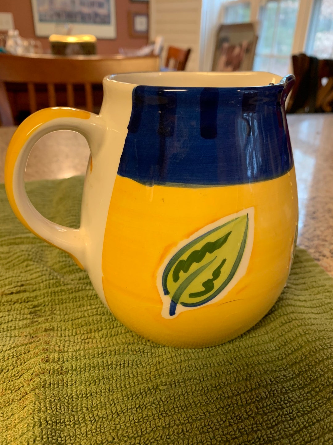 Cooks Club Ceramic Pitcher in Cobalt Blue, Yellow and White With Cobalt ...