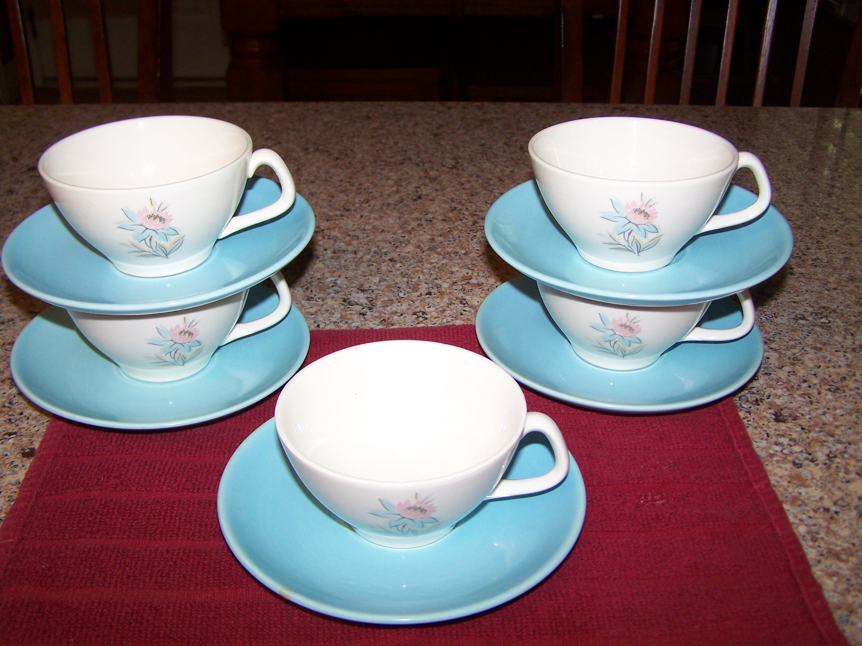 Retro Powder Blue and White Cups and Saucers 5 Parejas SE VENDEN POR ...