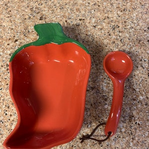 Red Ceramic Chili Pepper Bowl With Matching Serving Spoon - Etsy