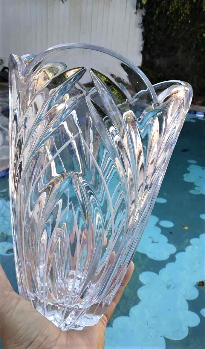 ART DECO Style Poland 24% Lead Crystal Cut Glass Large 9 Scalloped Edge ...
