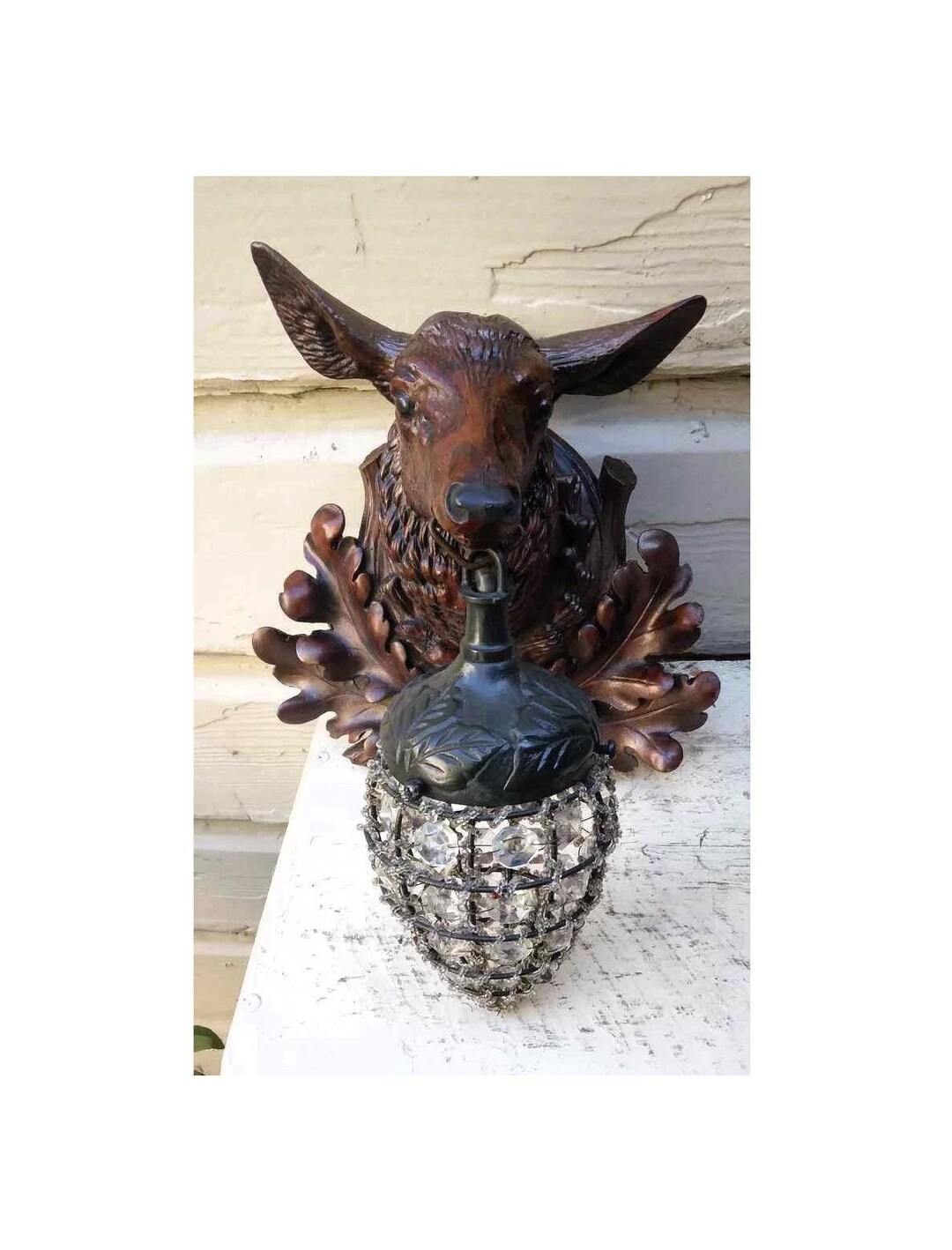 Stunning Rustic Sculpted Deer Head Wall Sconce With Crystal Beaded Cage Light - Etsy