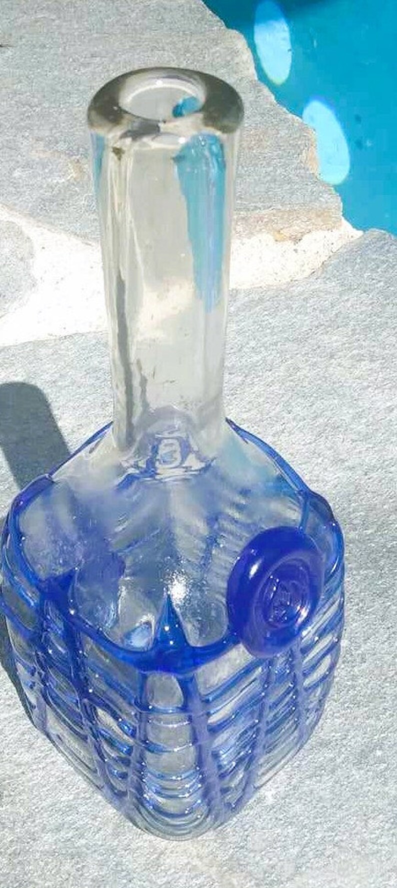 Vintage La Fiore Bottle Mare Blown Glass Cobalt Blue Wrapped Clear ...
