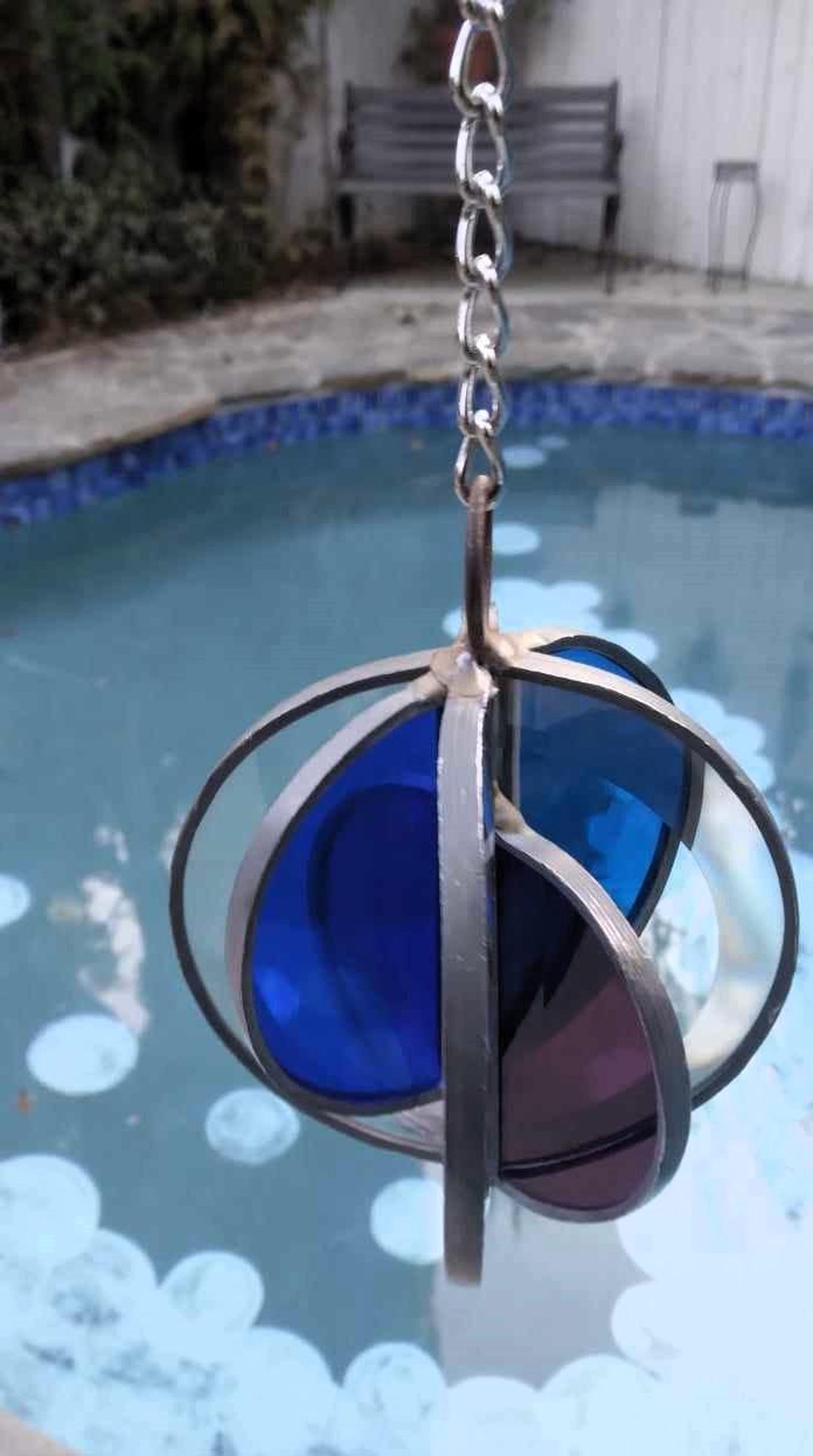 Two 4" Beveled Glass Round Orbs With Two 3" Inner Orbs Hanging ...