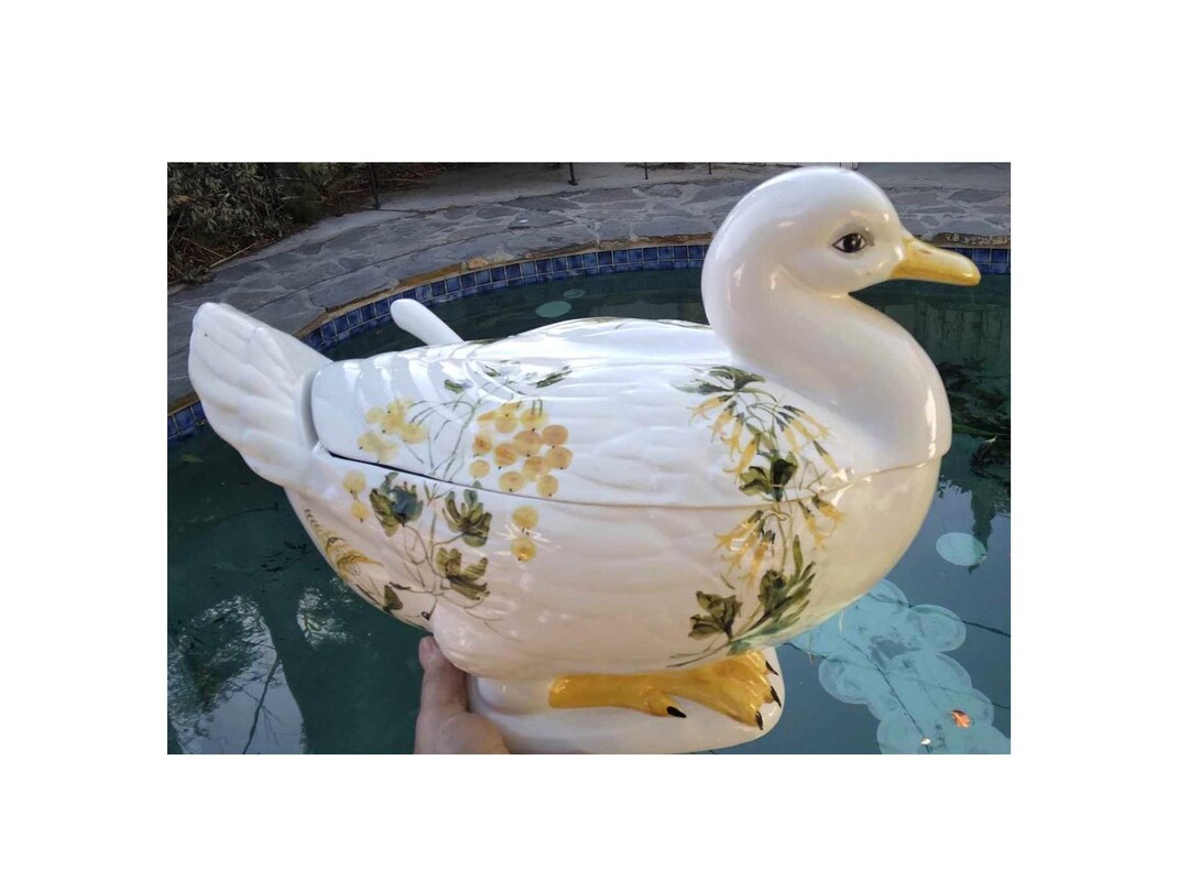 Cute Vintage 3 Piece Italian Hand Painted Ceramic Duck Soup Tureen, Lid ...